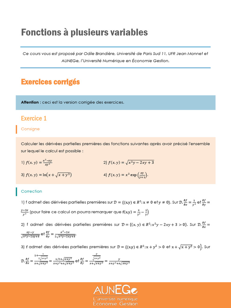 Dérivées partielles et fonctions multivariables | PDF | Calcul ...