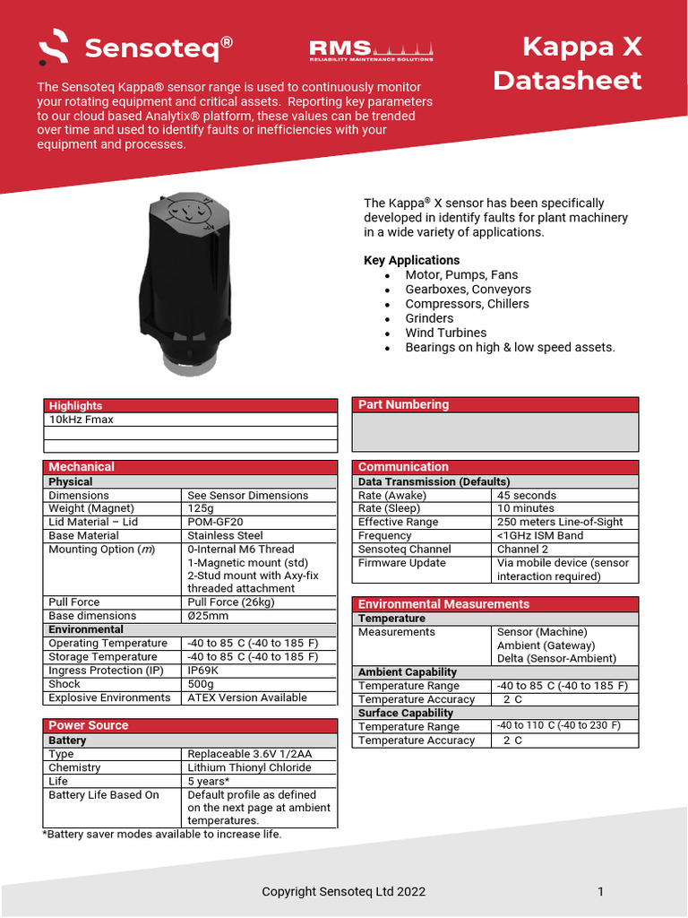 Kappa X Sensor Datasheet Overview | PDF | Mechanical Engineering | Machines
