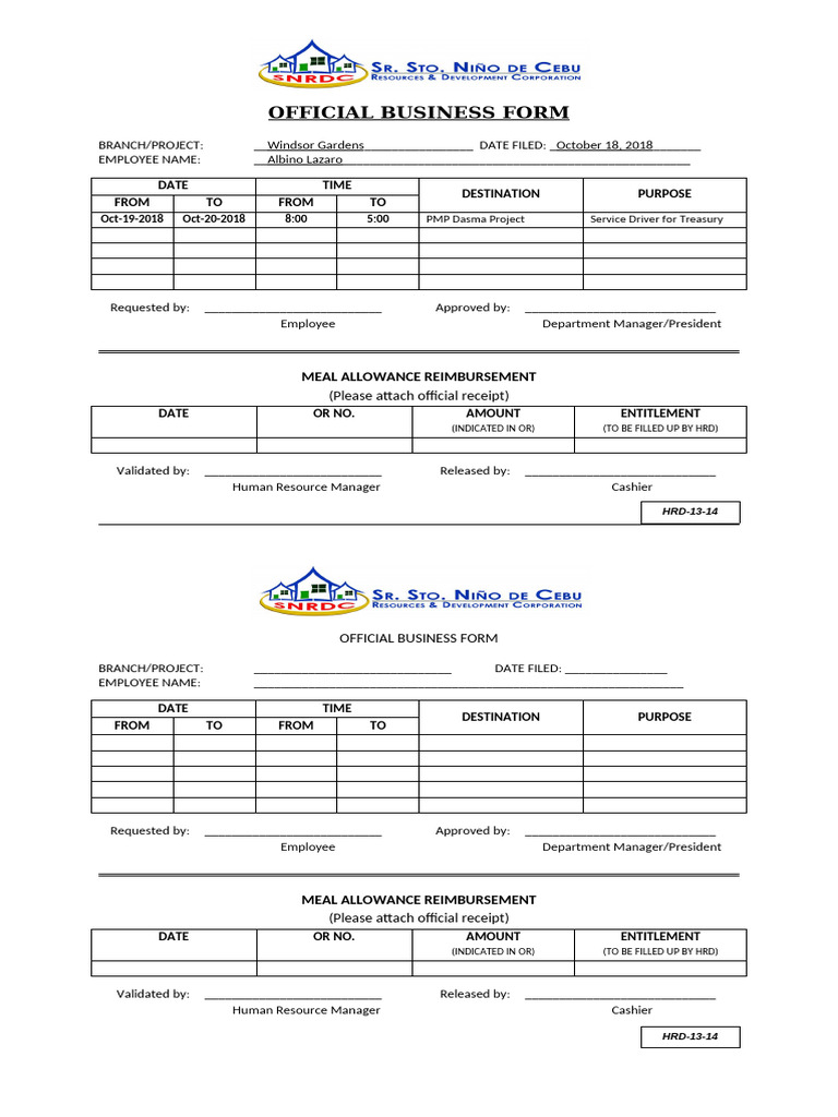 Official Business Form_snrdc | PDF