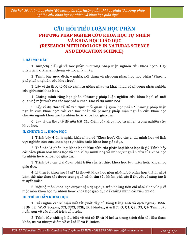 3. Cau Hoi Tieu Luan PPNCKH SPUD | PDF