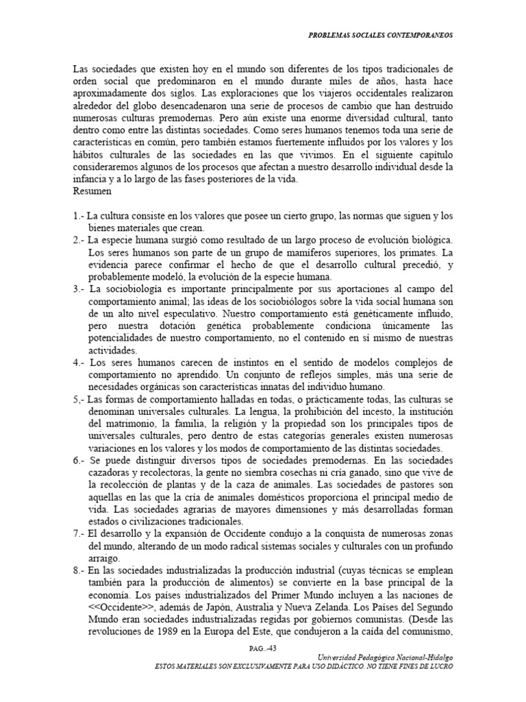 prob_soc_contempo IMPRI 2-8 TIENE LECTURAS[1] | PDF | Sociedad | Humano
