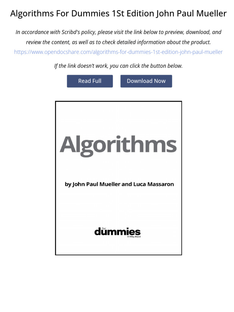 Algorithms for Dummies 1st Edition John Paul Mueller | PDF | Applied ...