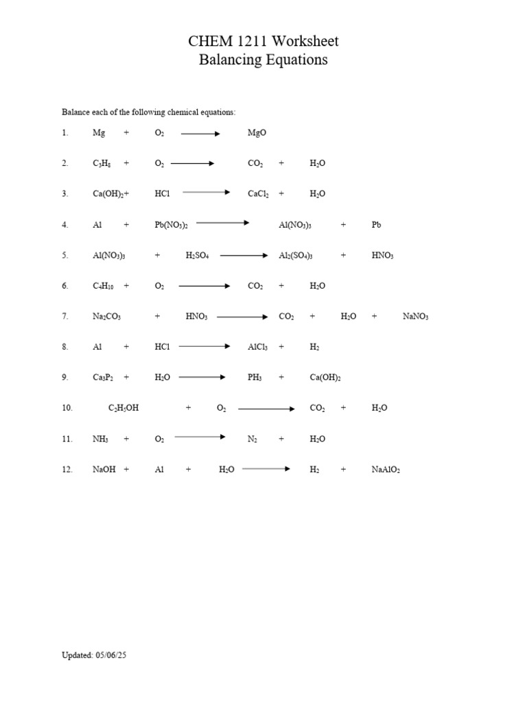 BalancingEquationsWorksheet1 Copy 3 | PDF