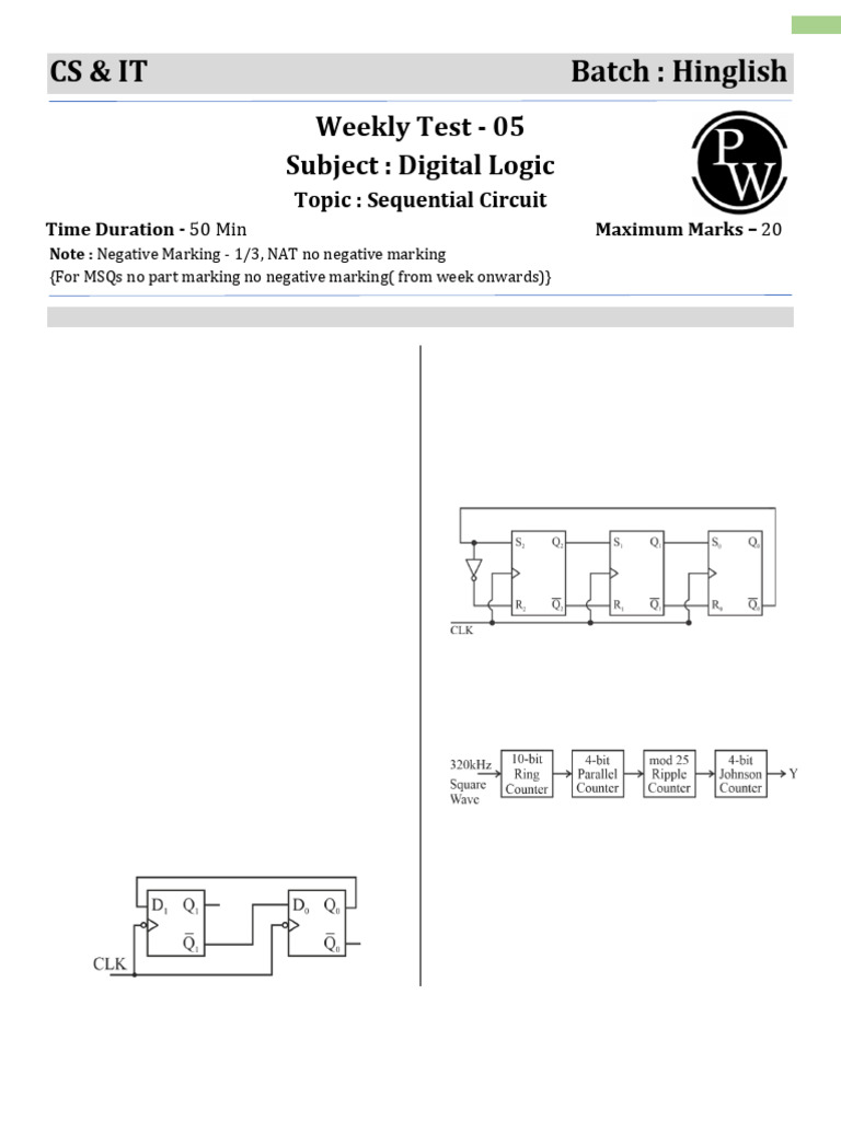 Digital Logic Sequential Circuit Test | PDF | Electrical Engineering ...