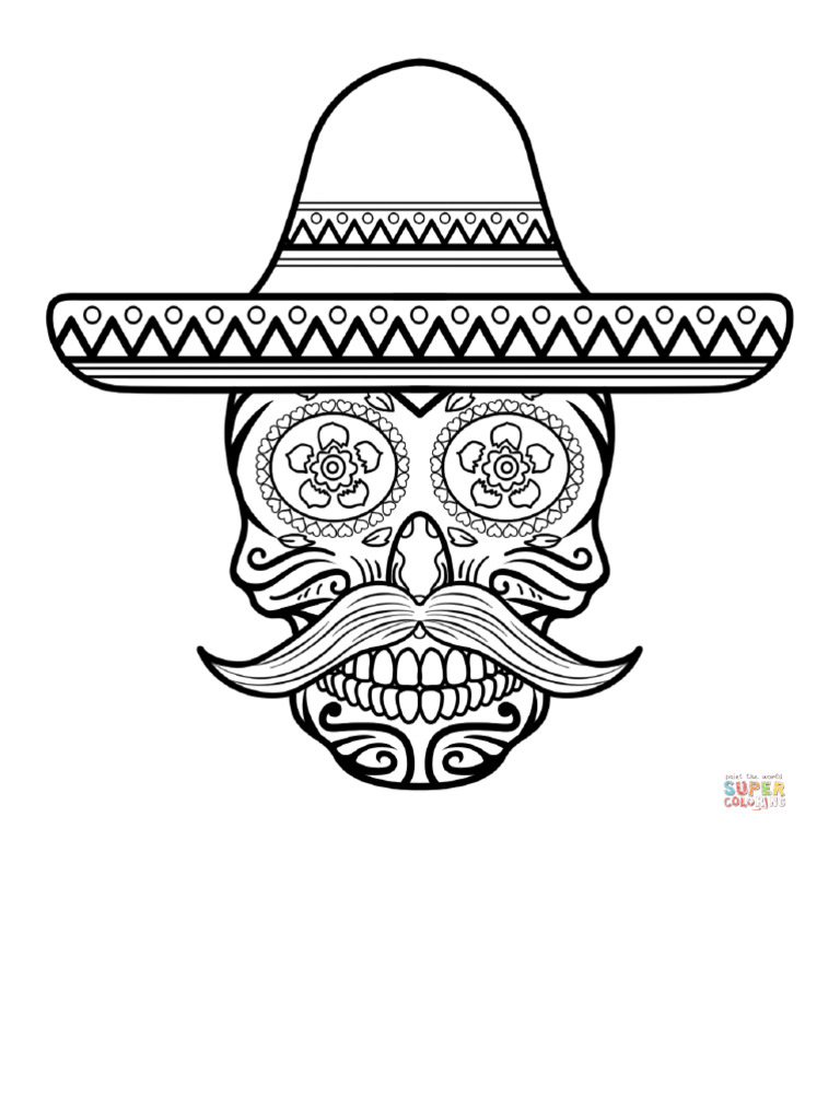 Dibujo de Calavera en Sombrero Para Colorear _ Dibujos Para Colorear ...