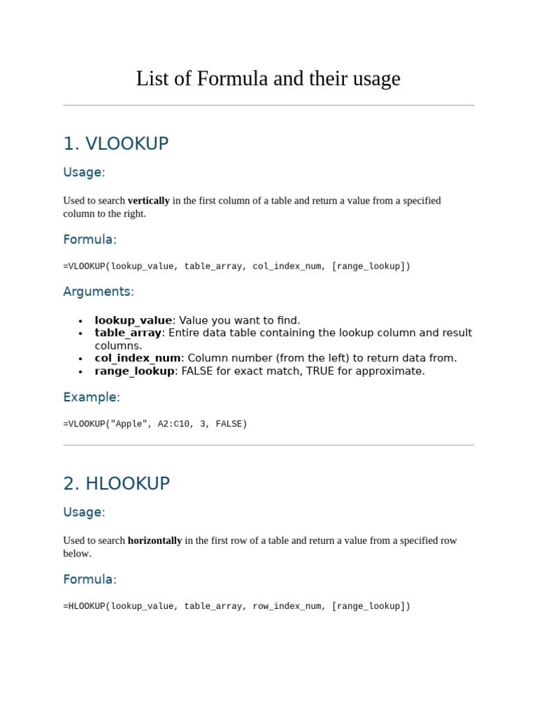 Essential Excel Formulas and Usage | PDF | Computer Programming