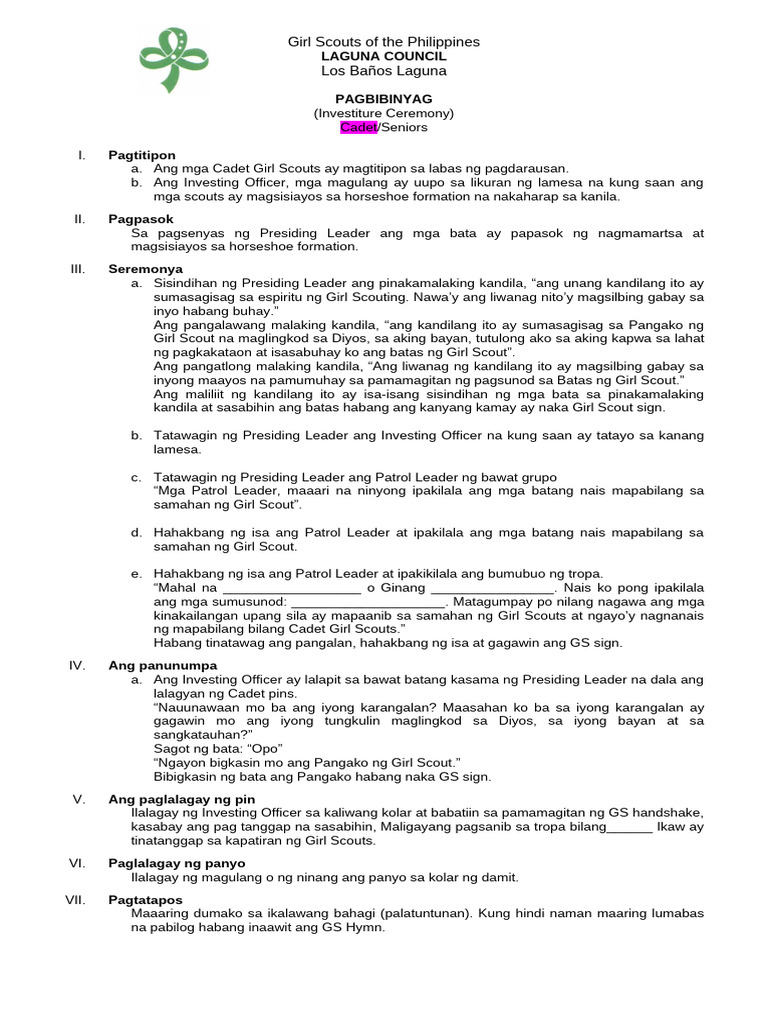 Cadet Gs Investiture Ceremony Script | PDF