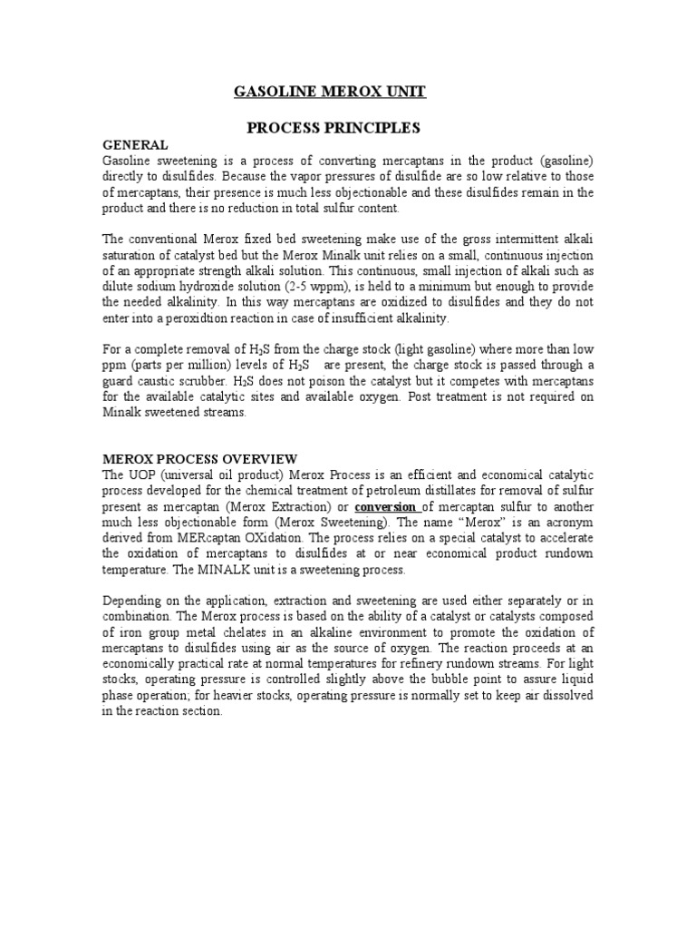Gasoline Merox Unit - Final | PDF | Thiol | Catalysis