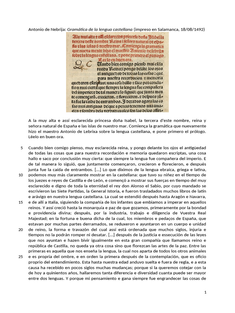 Gramática Castellana de Nebrija 1492 | PDF