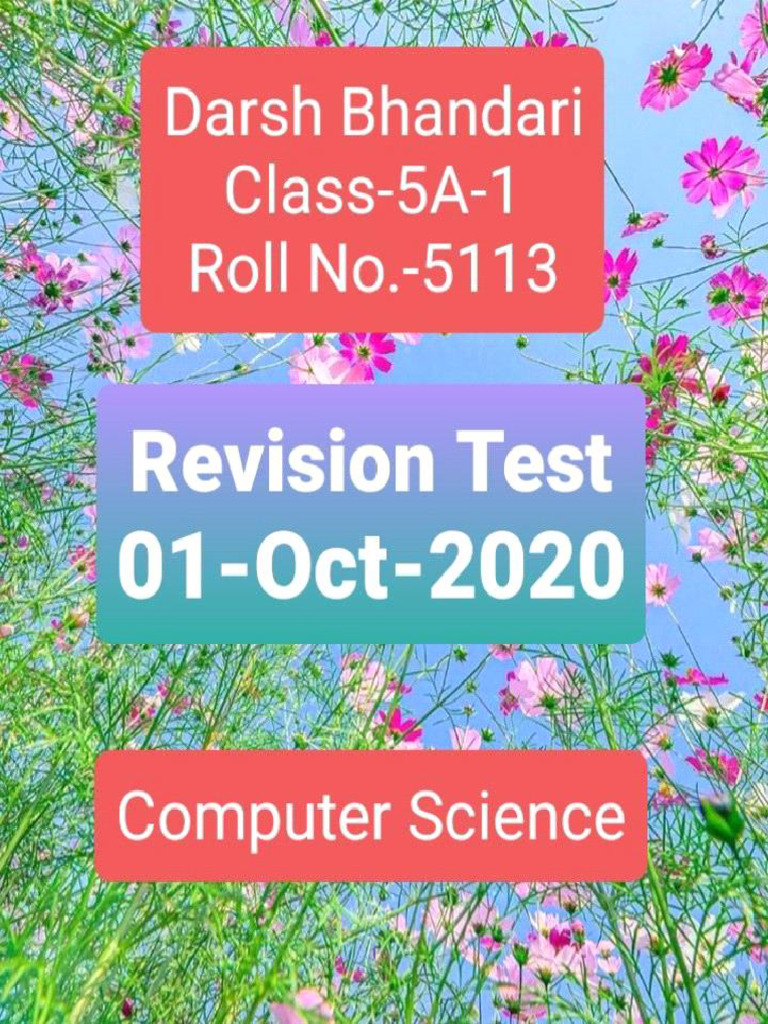 Computer Science Revision Test Dated 01-Oct-2020 | PDF