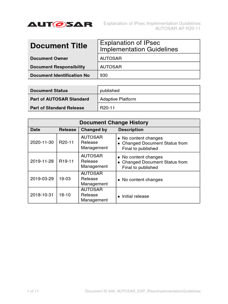 AUTOSAR EXP IPsecImplementationGuidelines | PDF | Computer Network ...