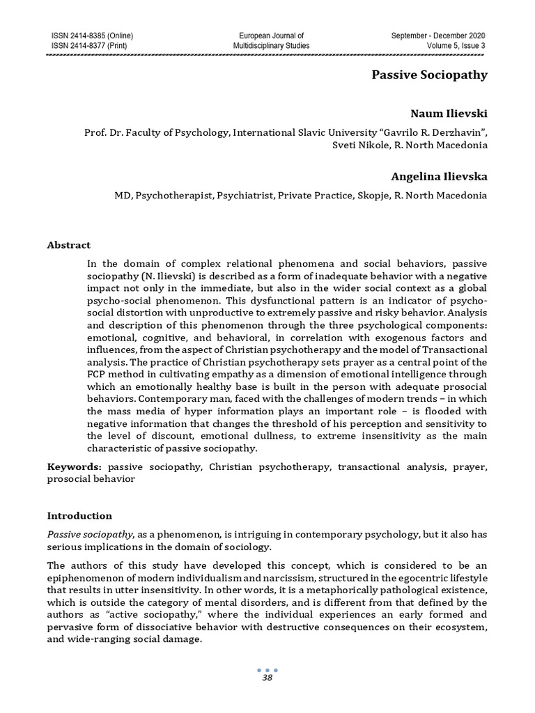 Passive Sociopathy | PDF | Psychopathy | Mental Disorder