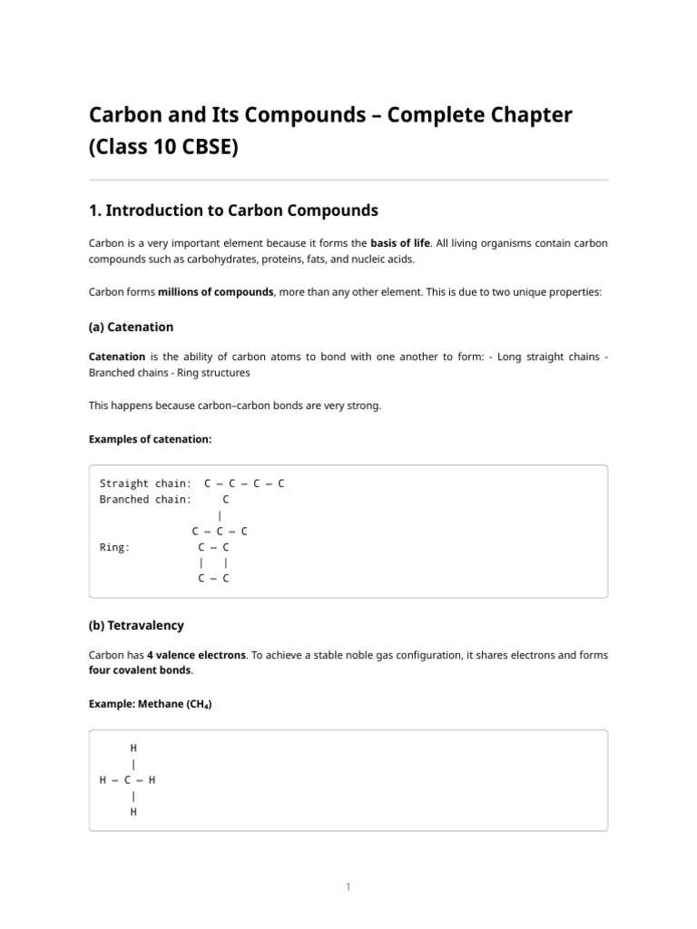Class 10 Cbse Chemistry - Carbon and Its Compounds (Complete Chapter ...
