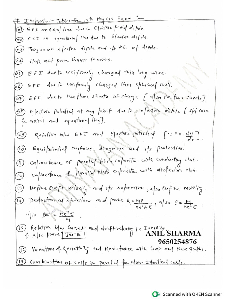 Important Derivations For 12th Physics | PDF