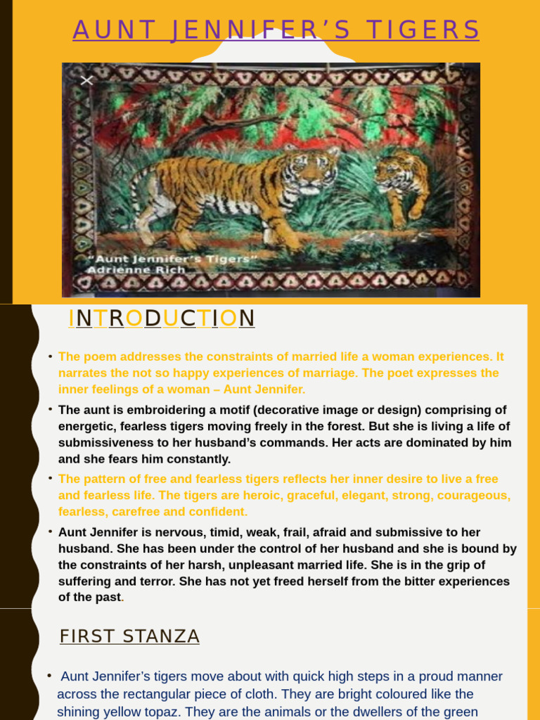 Aunt Jennifer's Tigers: A Poetic Analysis | PDF