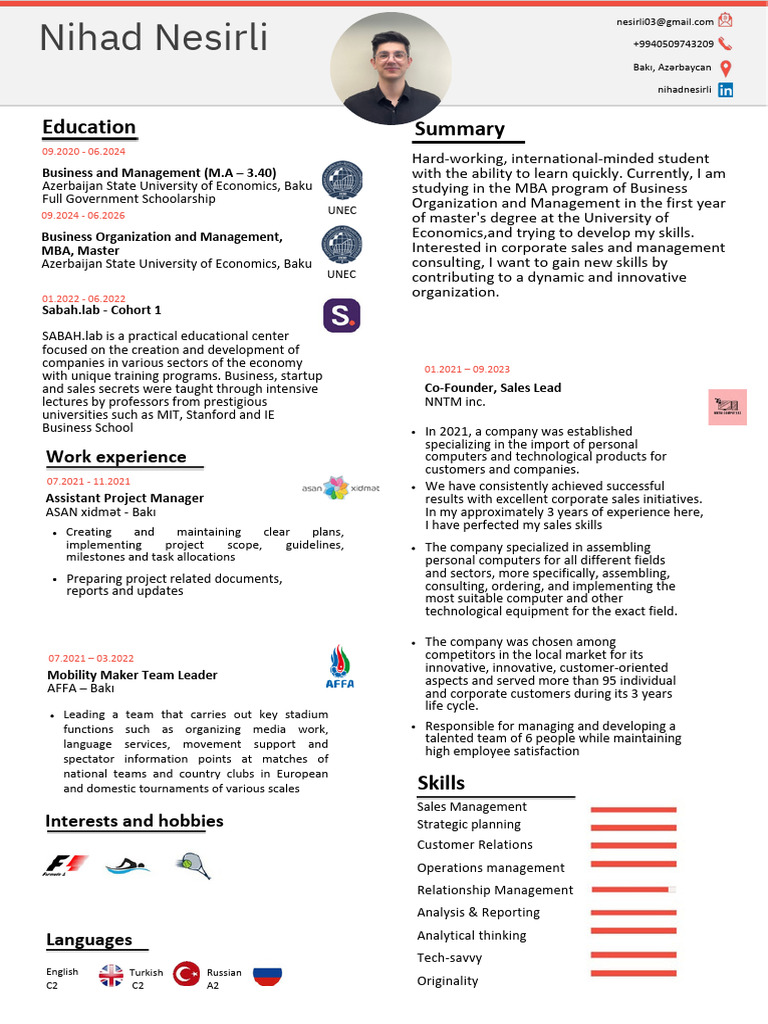 Nihad Nesirli CV English | PDF | Business Economics | Economies