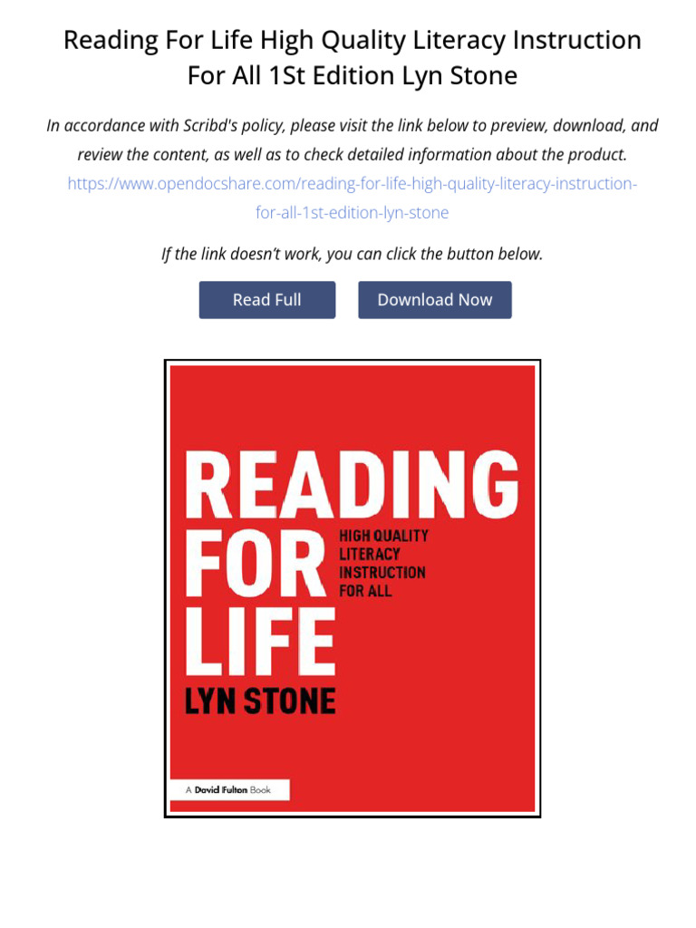 Reading for Life High Quality Literacy Instruction for All 1st Edition ...