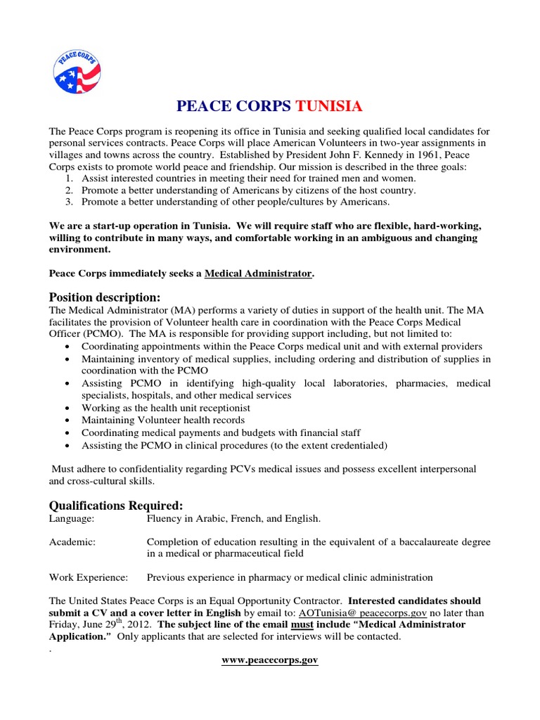 Peace Corps Medical Administrator | PDF | Peace Corps | Volunteering