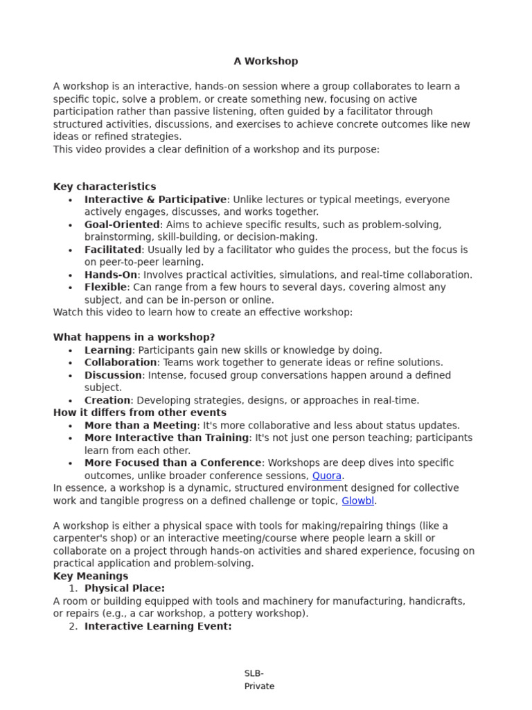 Understanding Workshops: Key Features & Benefits | PDF | Facilitator ...