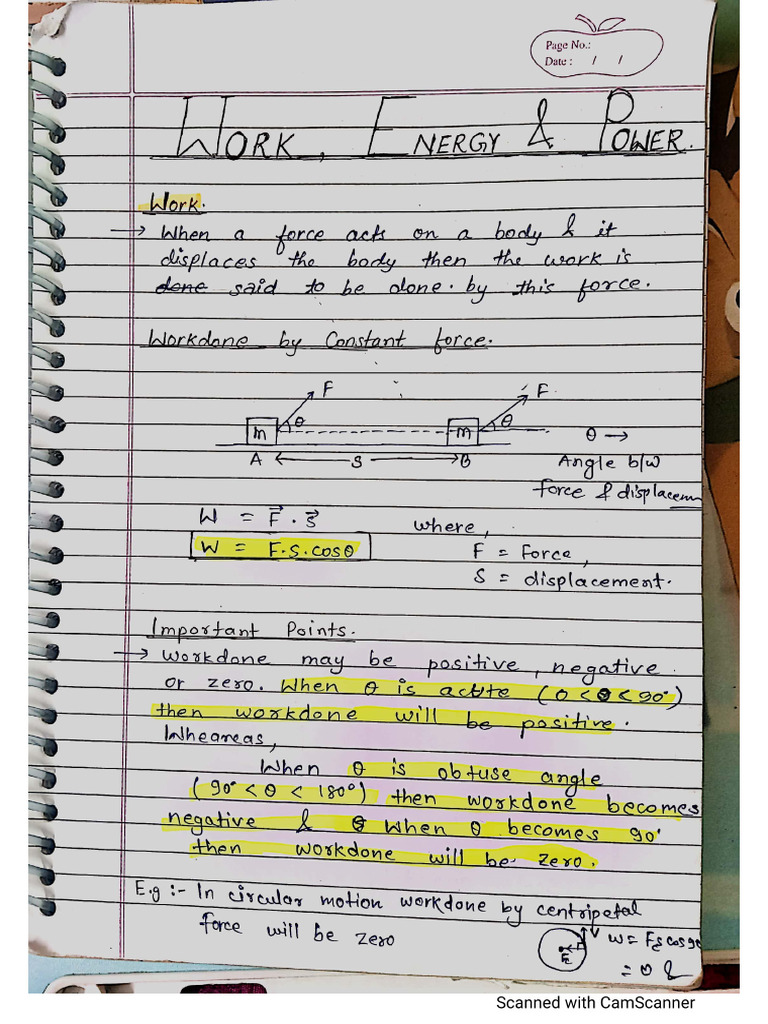 Work Power and Energy Notes | PDF