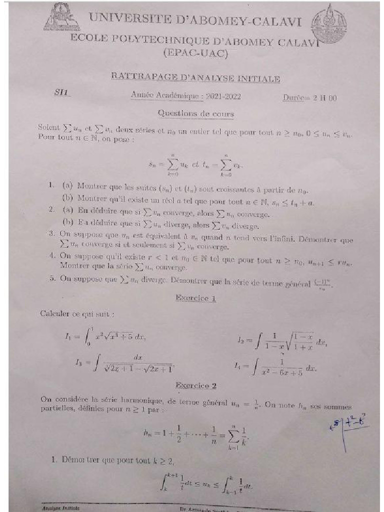 Devoirs Et TD Analyse Initiale | PDF