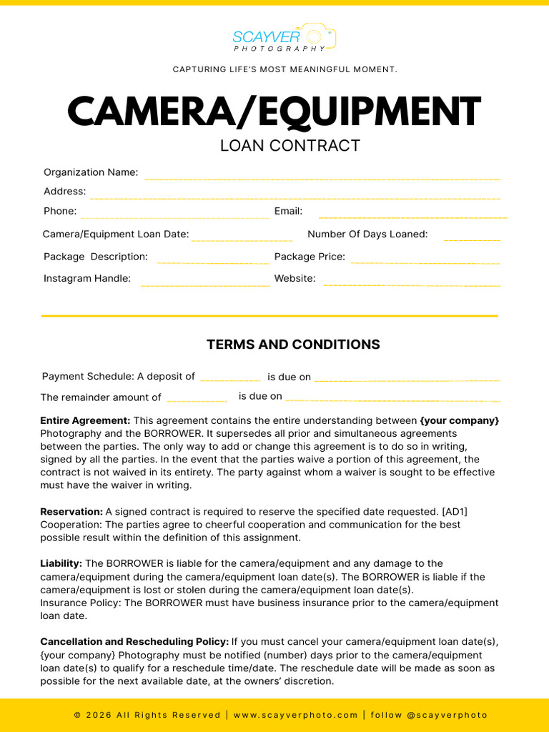 Camera Equipment Loan Agreement | PDF | Loans | Insurance