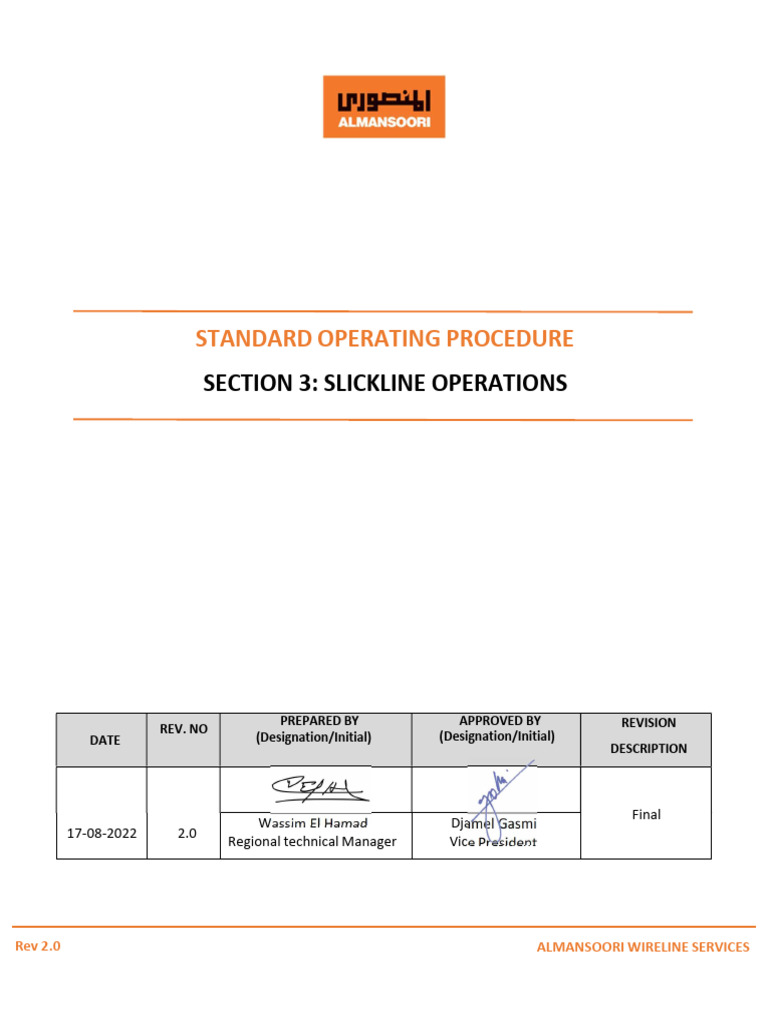 Slickline Operations SOP Guide | PDF | Valve | Pressure