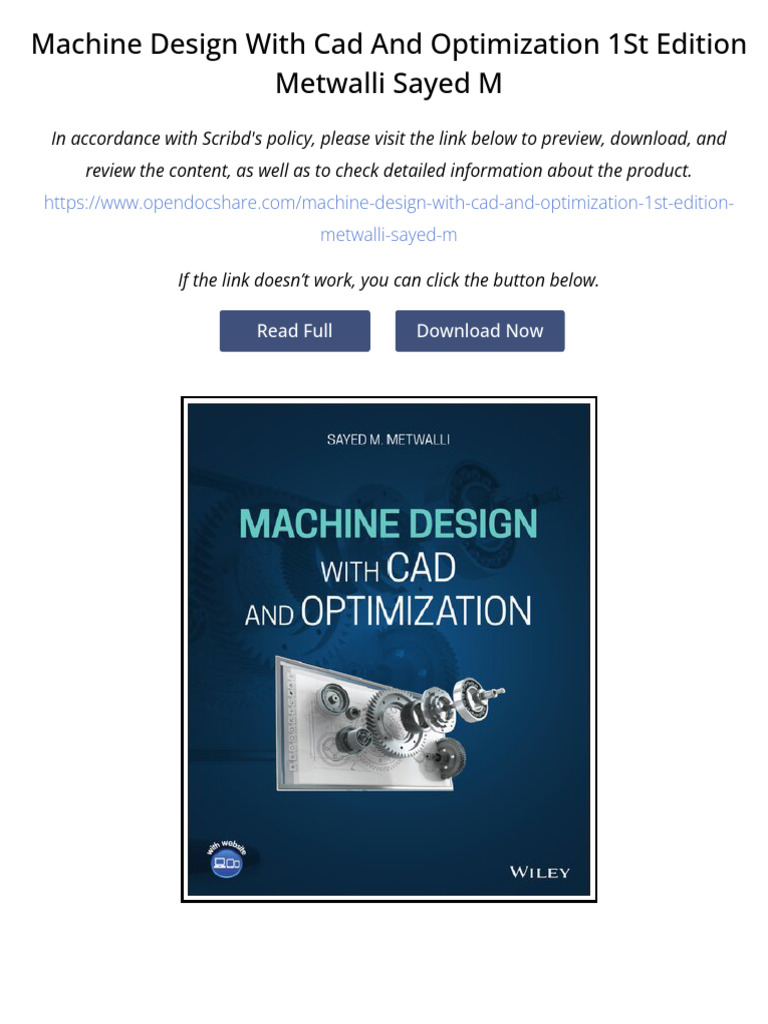 Machine Design with CAD and Optimization 1st Edition Metwalli Sayed M ...