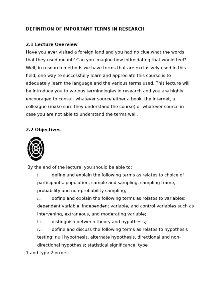 Key Research Terms Explained | PDF | Hypothesis | Statistics
