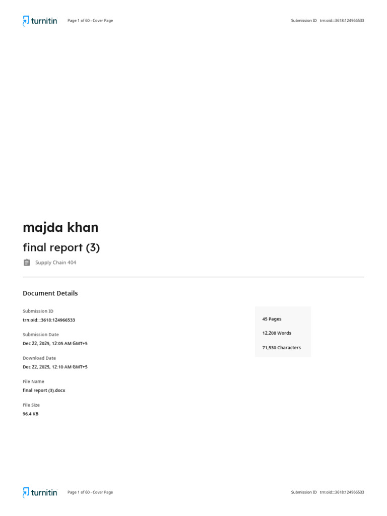 Supply Chain 404 Final Report Analysis | PDF | Citation | Publishing