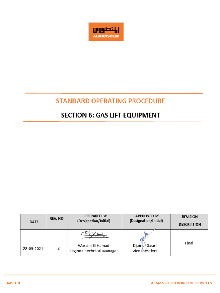 Gas Lift Equipment SOP Guide | PDF | Gas Technologies | Gases