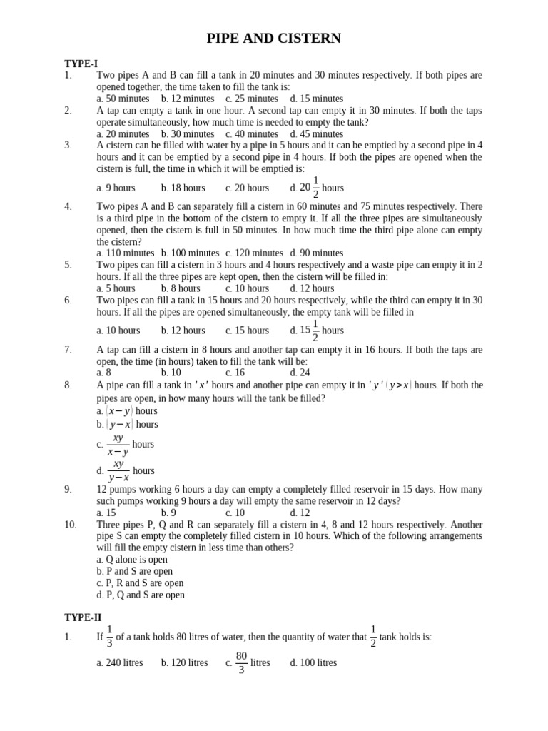 Pipe and Cistern (1-10) | PDF | Chess | Chess Theory