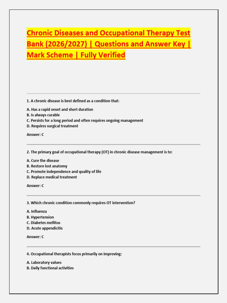 Chronic Diseases and Occupational Therapy Test Bank | PDF | Chronic ...
