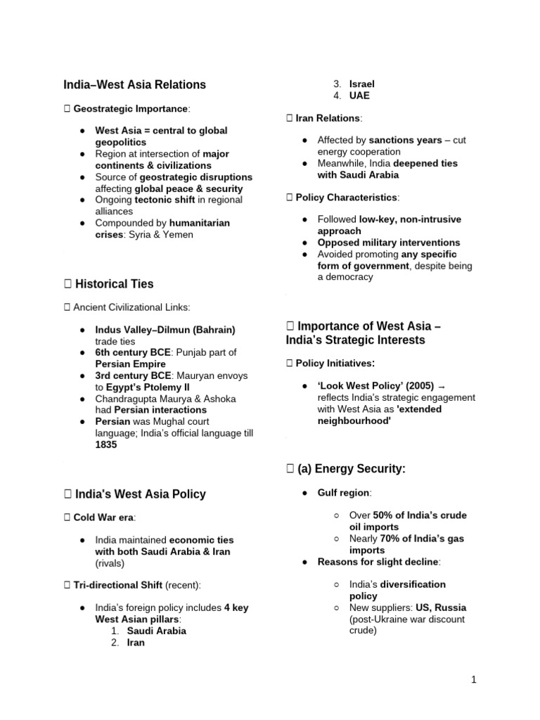 India-West Asia Relations Overview | PDF | Israel | World Politics