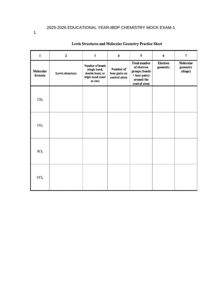 IBDP Chemistry Mock Exam 2025-2026 | PDF