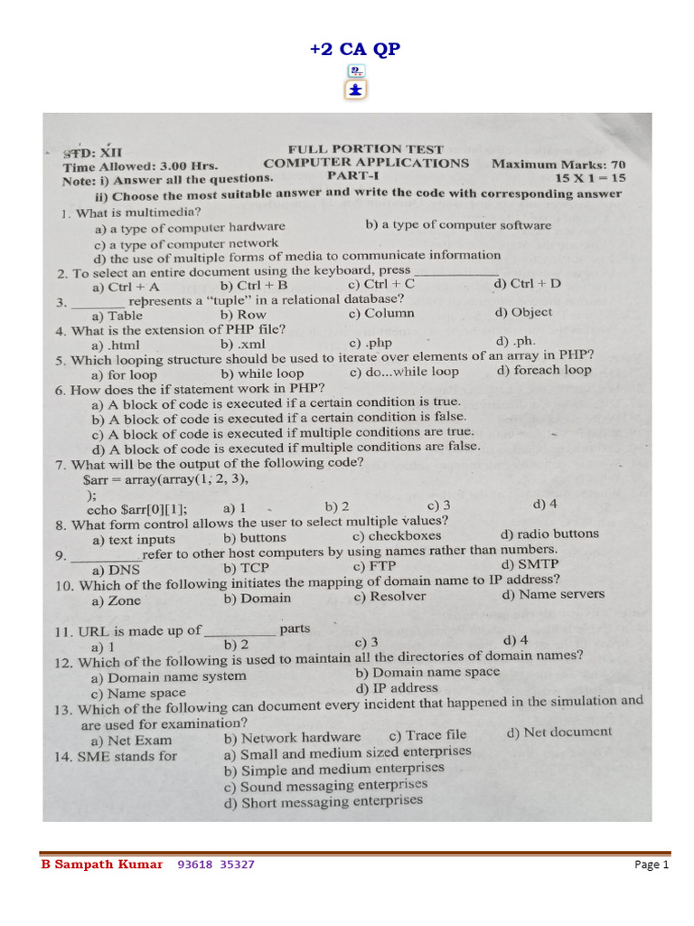 +2 CA QPrs Hlfy 2022 and Full Revision One Marks | PDF