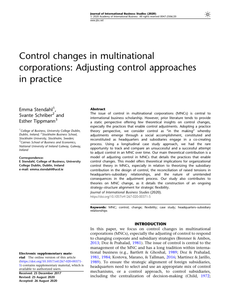 Control Changes in Multinational Corpora | PDF | Multinational ...