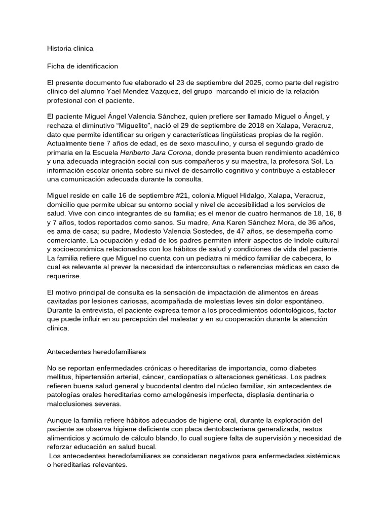 Historia Clinica Miguel Angel Valencia Sanchez (1) | PDF | Higiene oral ...