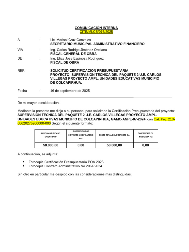 Act. Cert. Pres. Super. Carlos Villegas Colc. CAR.C | PDF
