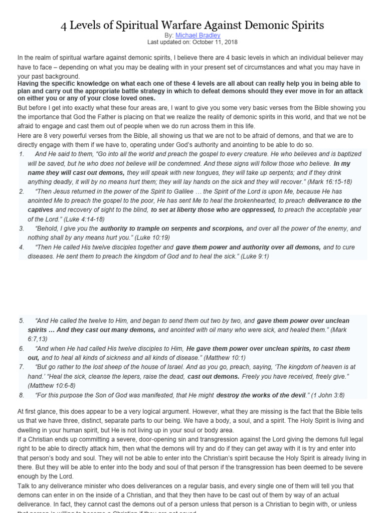 472958992 4 Levels of Spiritual Warfare Against Demonic Spirits | PDF ...