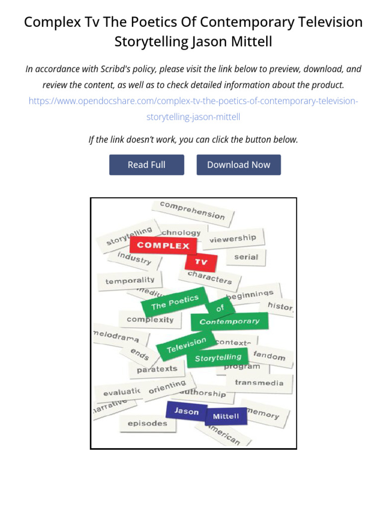 Complex Tv The Poetics Of Contemporary Television Storytelling Jason ...