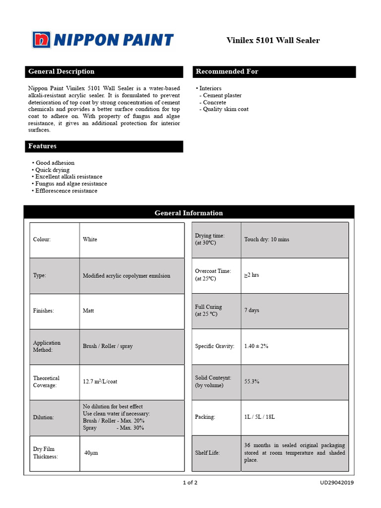 1.1 TDS_Nippon Paint Vinilex 5101 Wall Sealer | PDF | Paint | Acrylic Paint