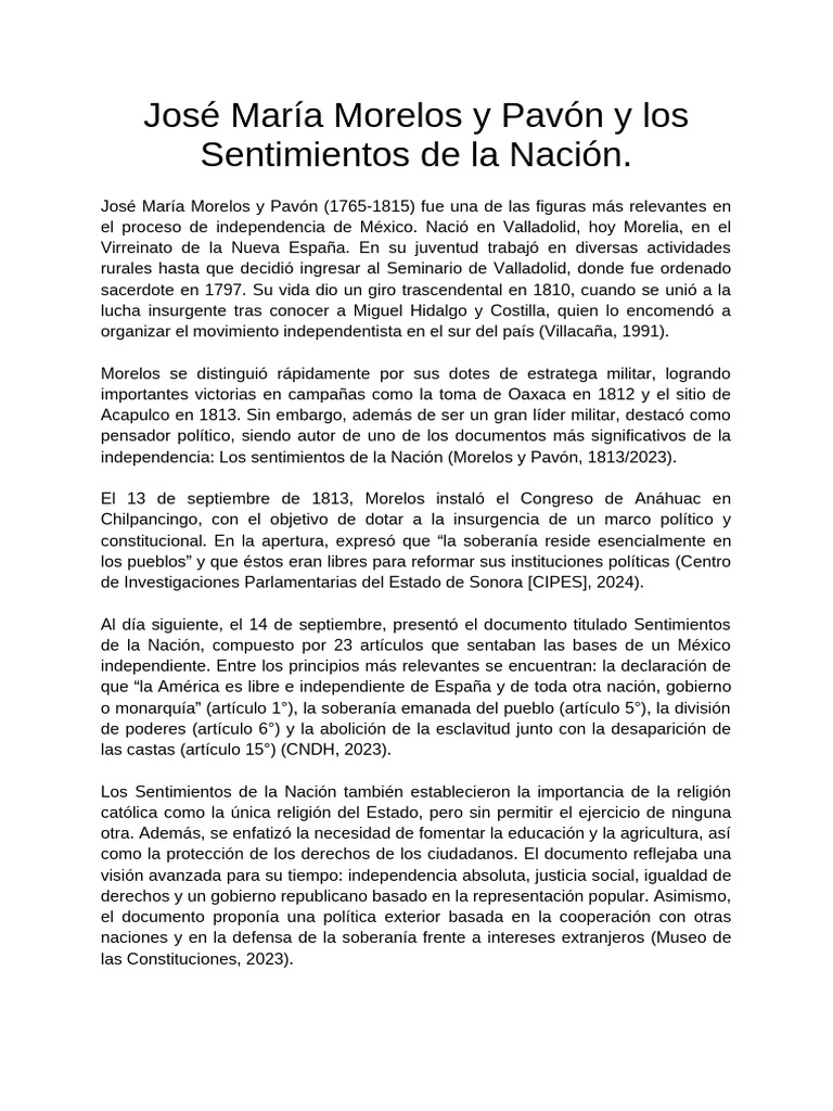 Jose Maria Morelos y Pavon y los Sentimientos de la Nacion (1) | PDF ...