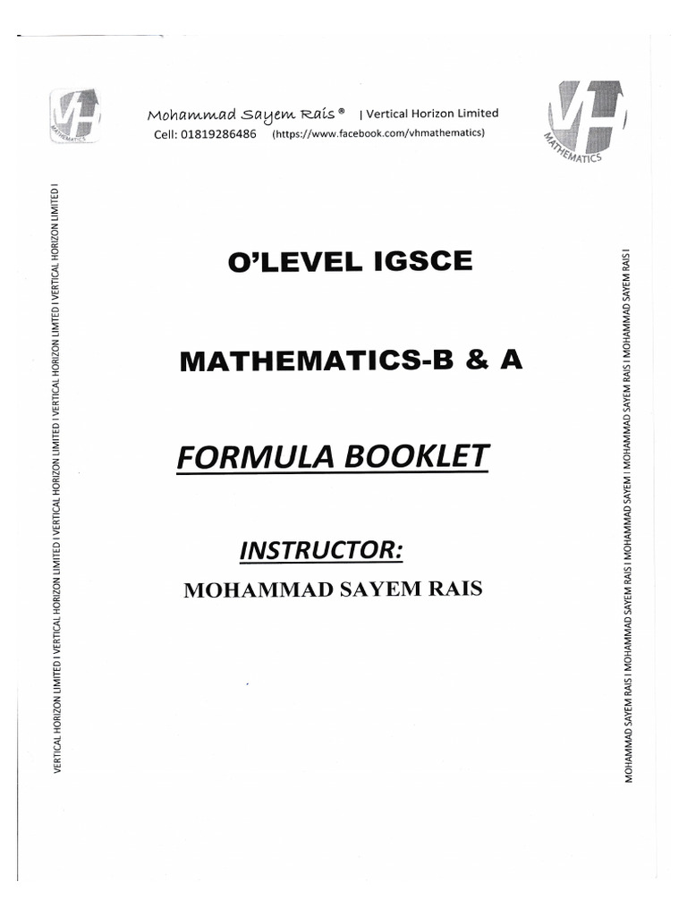 Igcse Olevel Maths-b & a Formula-booklet | PDF