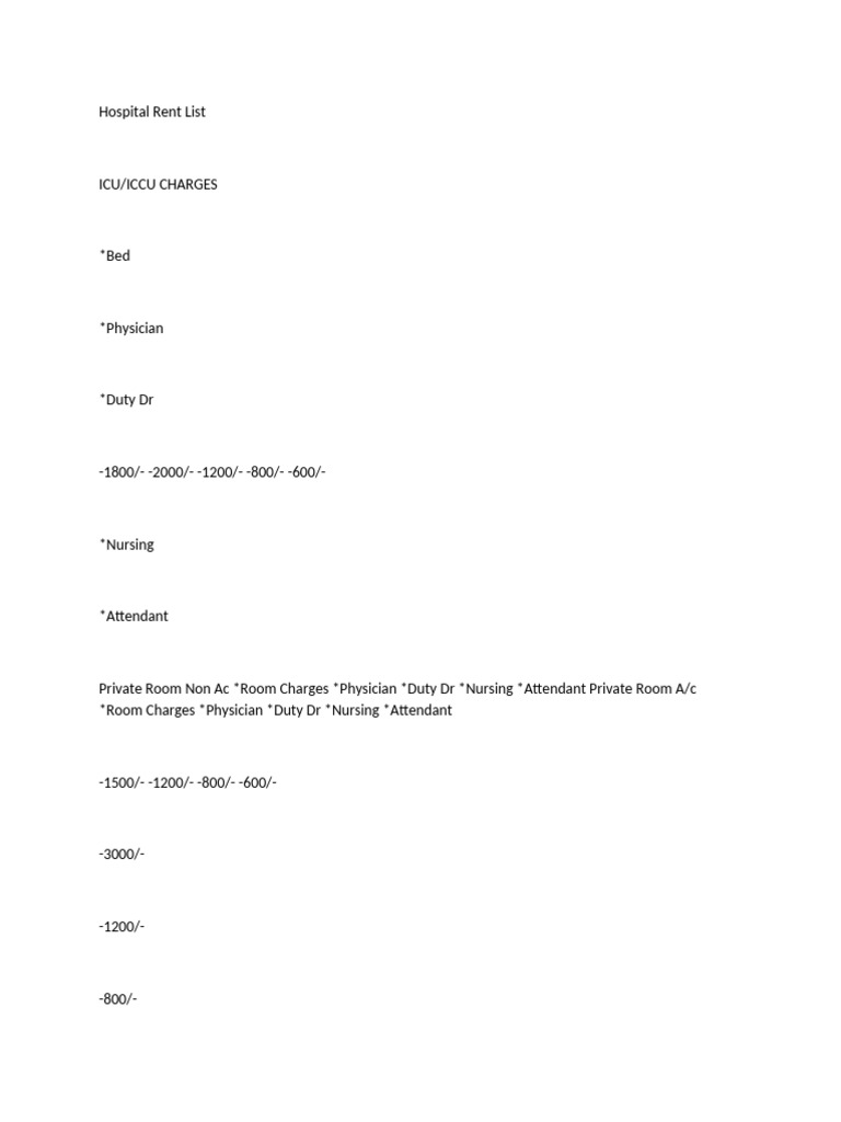 Comprehensive Hospital Rate List | PDF