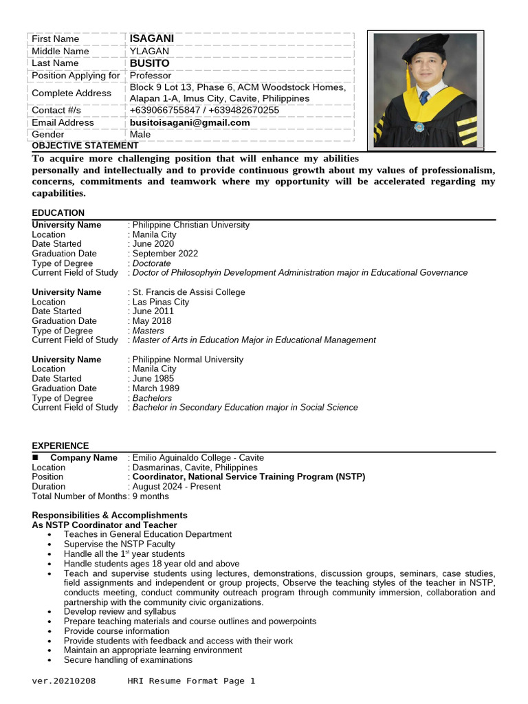 Resume 2025Isagani Buisto | PDF | Curriculum | Education Theory