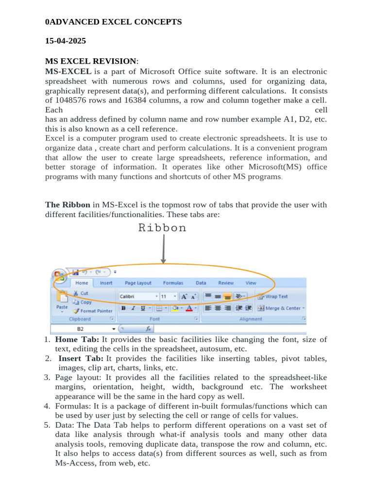 ADVANCED EXCEL CONCEPTS | PDF | Microsoft Excel | Spreadsheet
