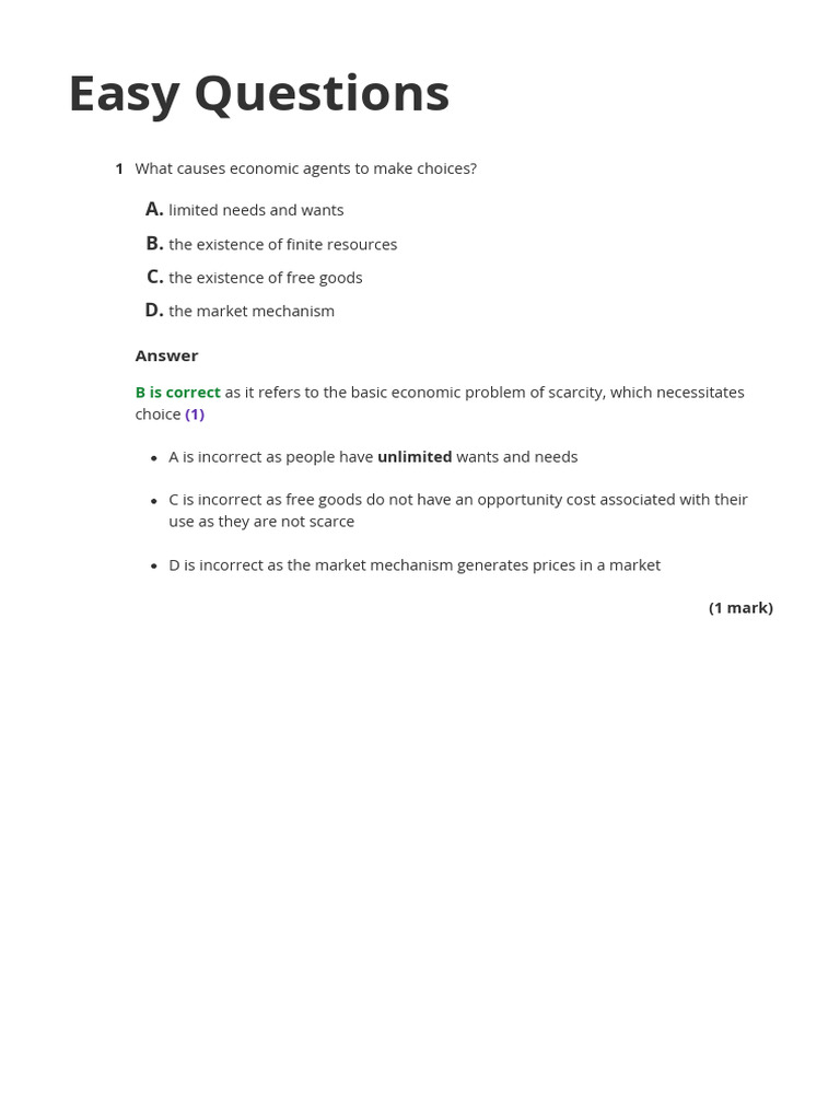 Economics Chapter 1.1 the Nature of the Economic Problem Paper 1 ...