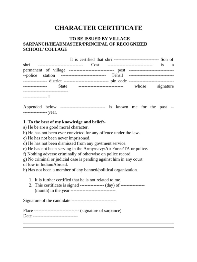 Character Certificate Template | PDF