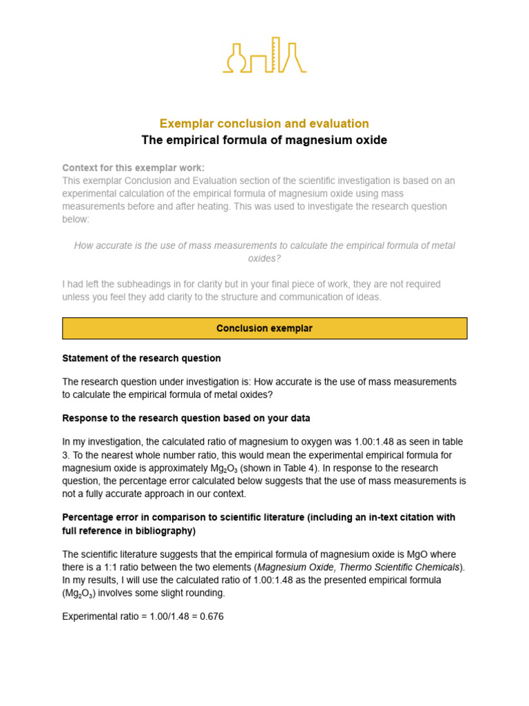 Exemplar Conclusion and Evaluation (C,E)_ the Empirical Formula of ...